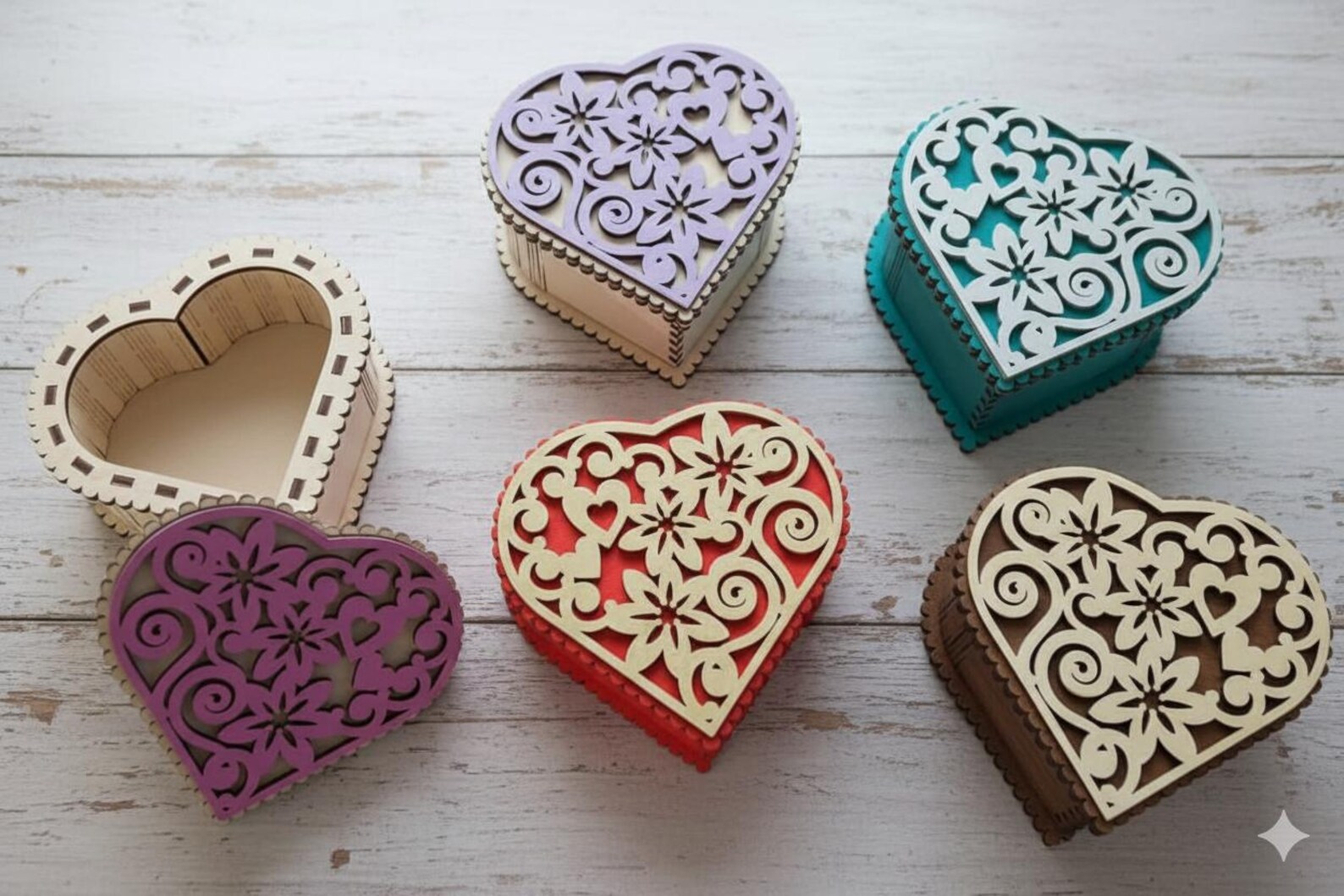 Caja de madera con forma de corazón SVG / Archivo de corte láser 3D DXF ...
