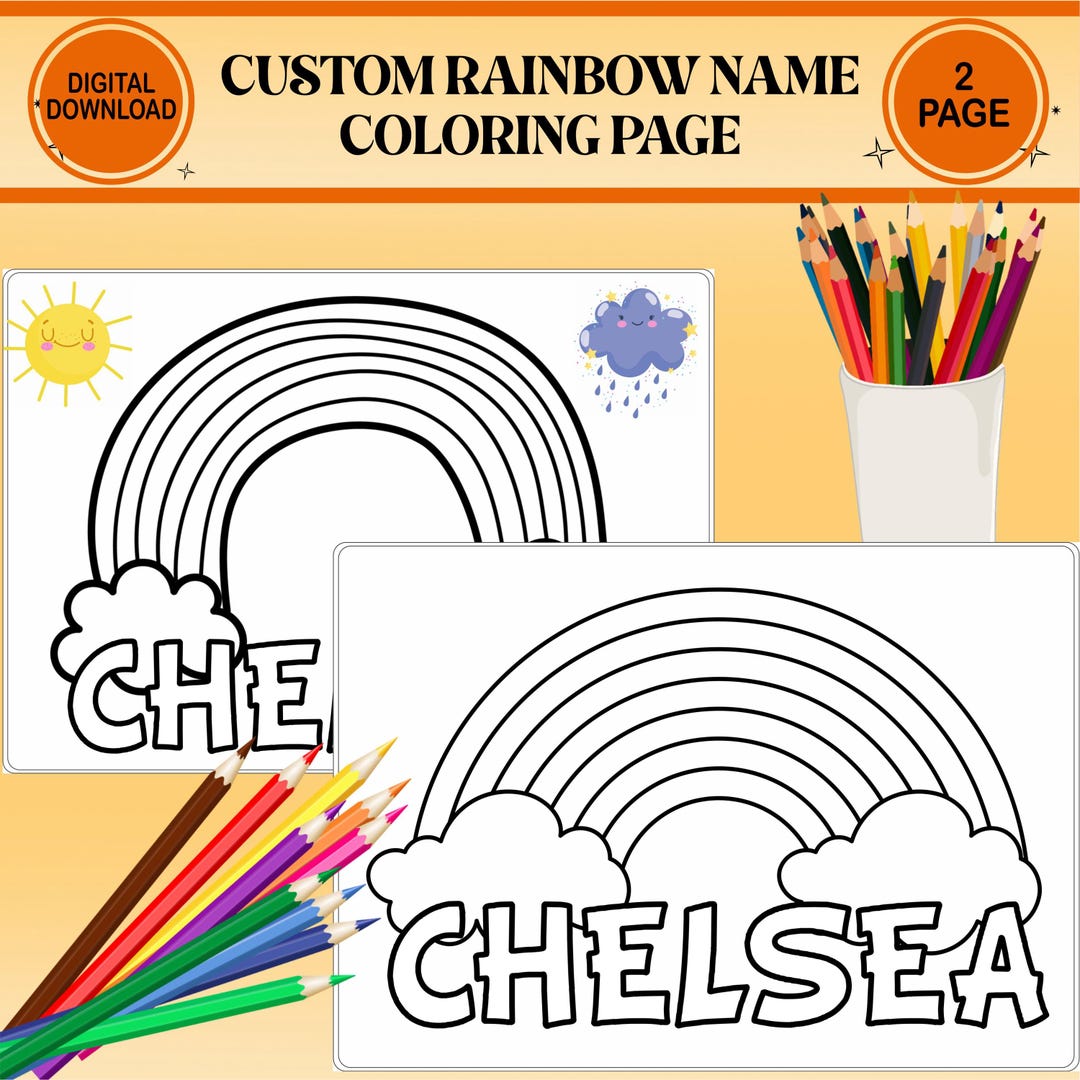 Digital Custom Rainbow Name Coloring Page, Personalized, Colorable ...