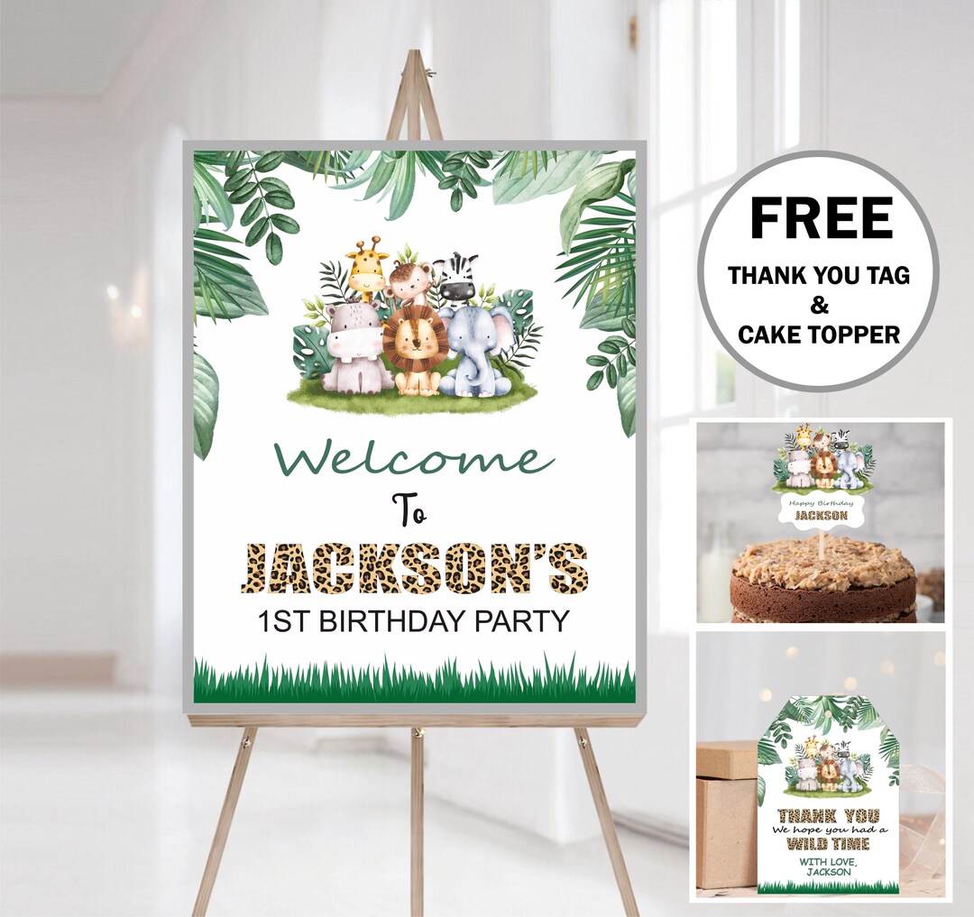 Printable First Birthday Welcome Sign, Safari 1st Birthday Party Sign ...