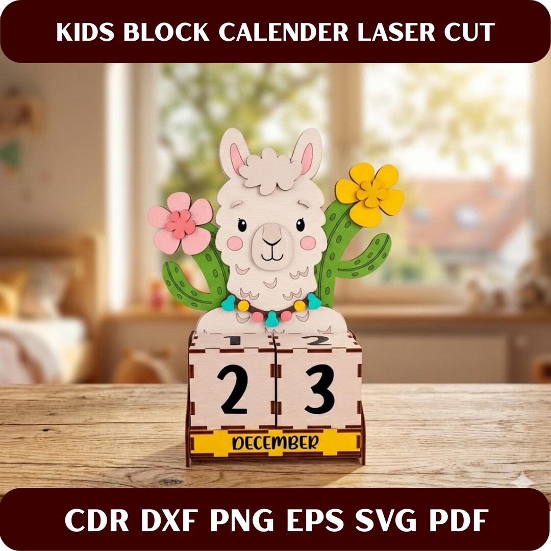 Kids Llama Perpetual Calendar Laser Cut Files, Rotating Desk Decor (SVG ...
