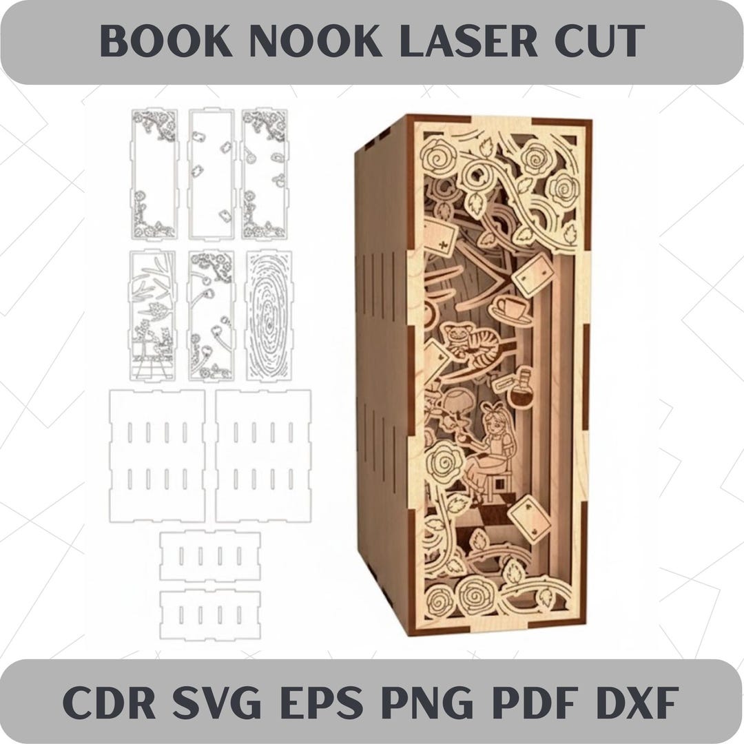 Alice in Wonderland Book Nook | Laser Cut Files (SVG, DXF, PDF) - Etsy
