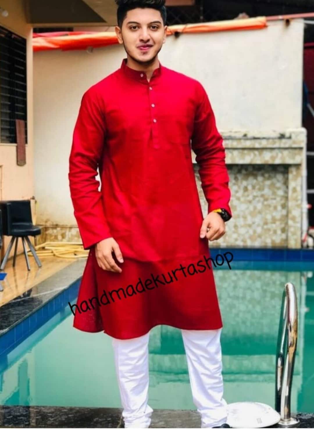 Red Cotton Indian Kurta: Handmade Traditional Menswear - Etsy