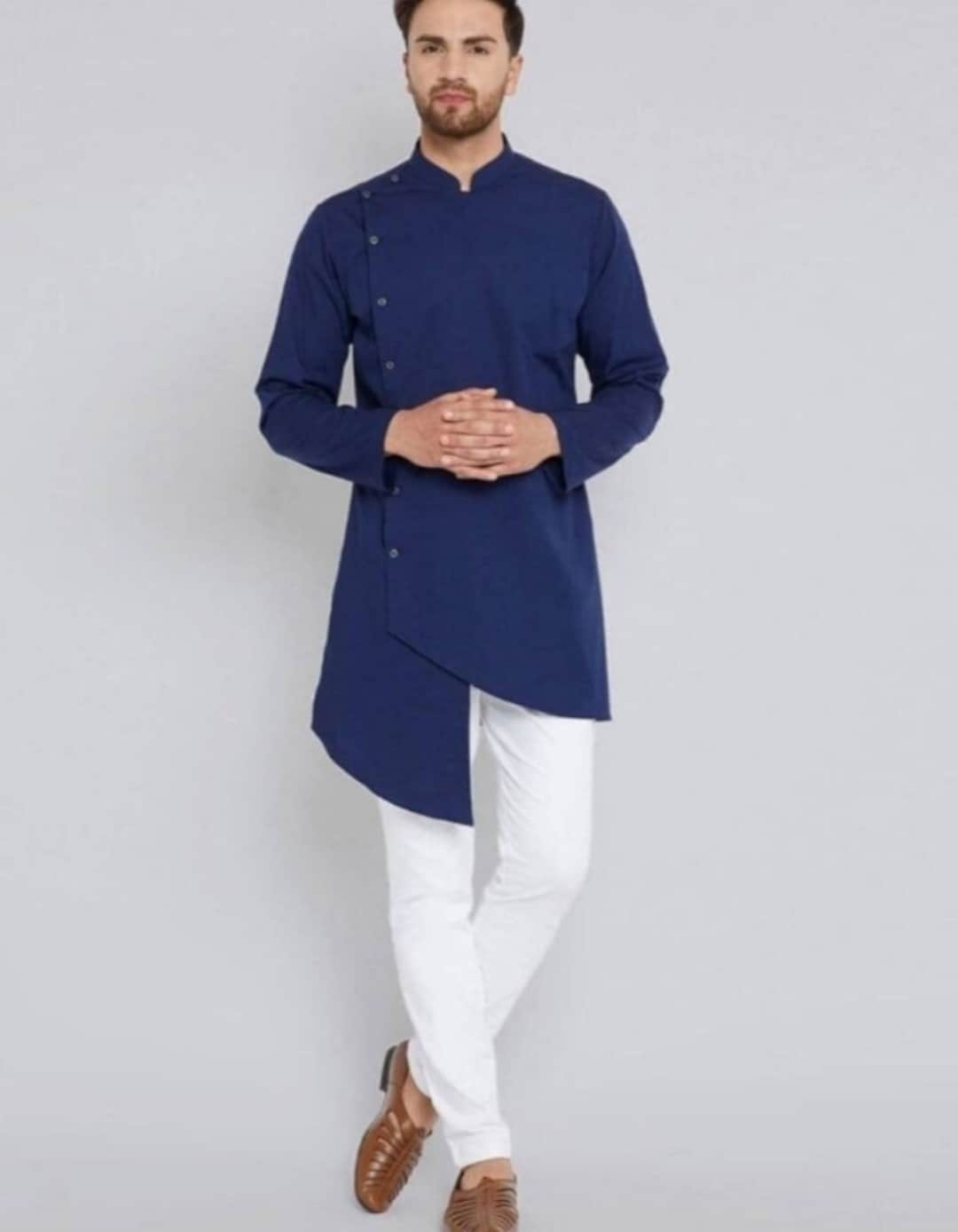 Mens Blue Cotton Kurta: Traditional Indian Designer Shirt - Etsy