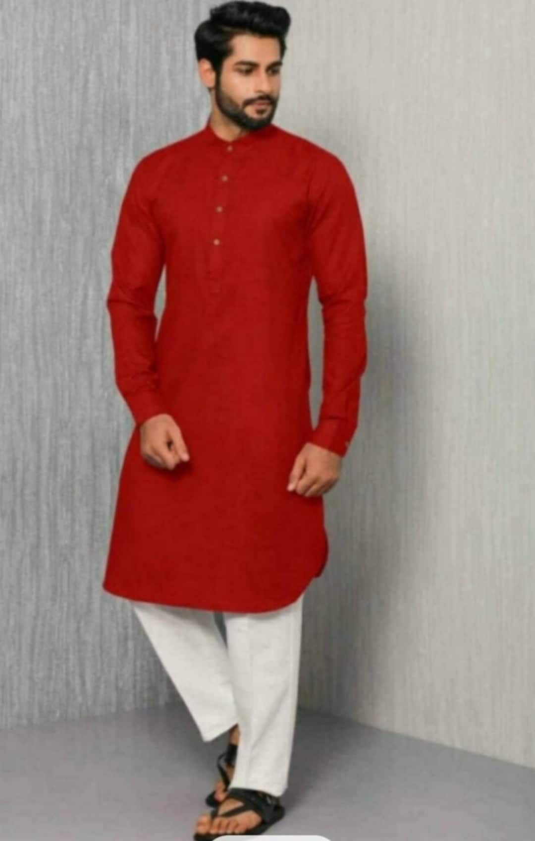 Man Kurta Traditional Kurta Simple Kurta, Man Outfit 100%cotton Red ...