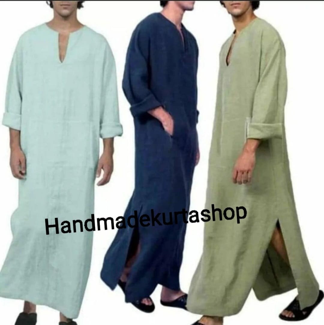 Man Kaftan Linen Kaftan SPA Men Lead Blue Color Loose Fit - Etsy