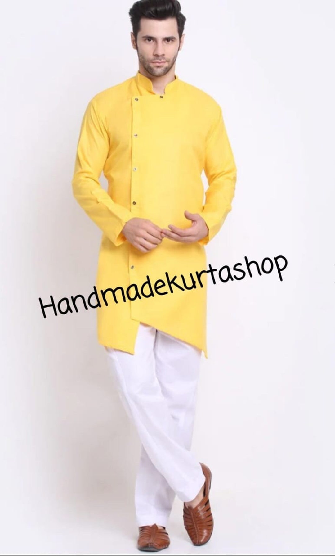 Mens Yellow Cotton Kurta: Traditional Indian Shirt - Etsy