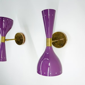 Pair of Mid Century Italian Diabolo Purple Brass Wall Sconces - Etsy