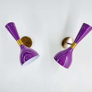 Pair of Mid Century Italian Diabolo Purple Brass Wall Sconces - Etsy