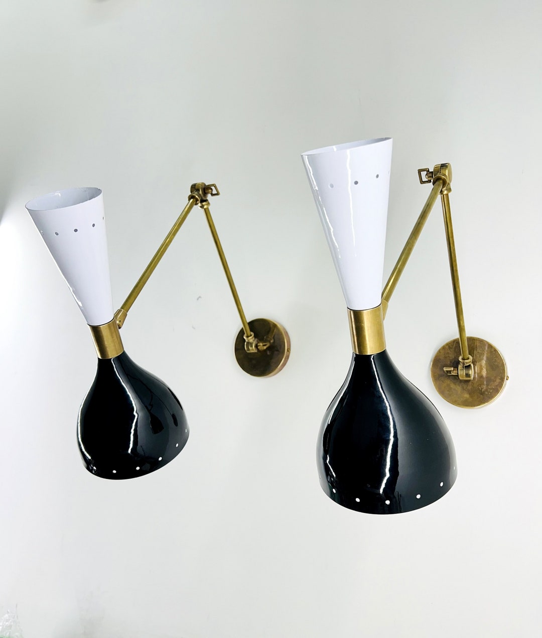 Handmade Brass Diabolo Wall Sconce Pair, Stilnovo Mid Century Modern ...