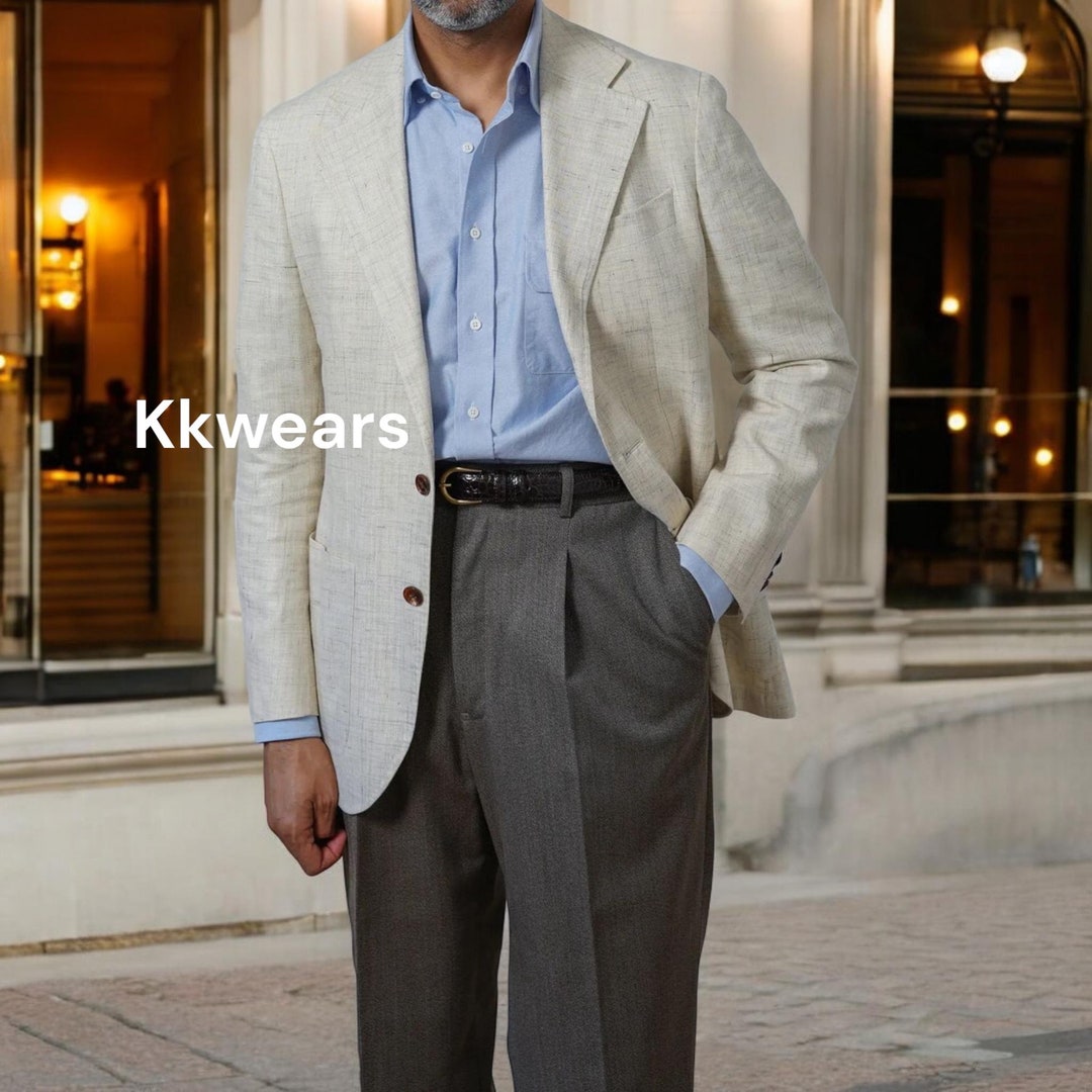 Men's Natural Linen Blazer, Slim Fit Elegant Jacket - Etsy