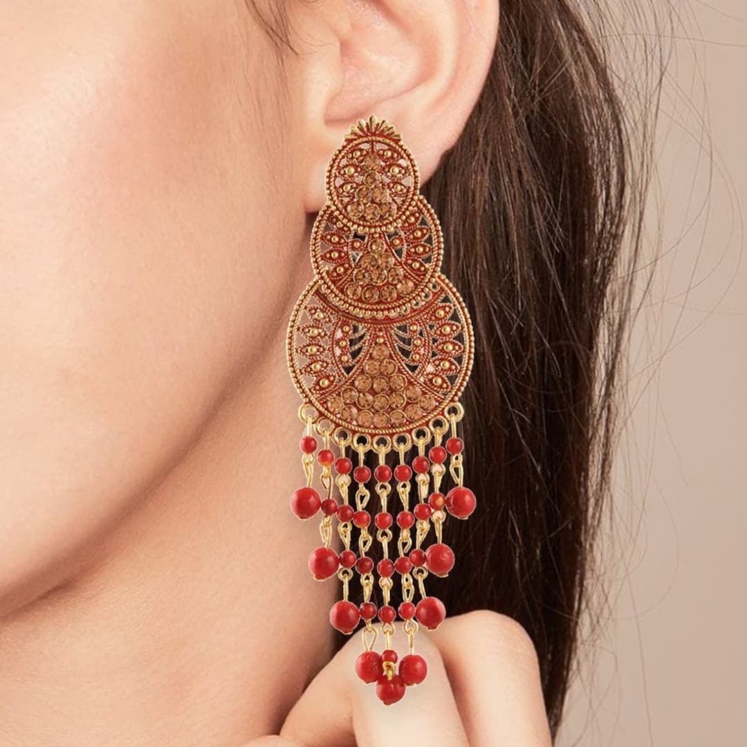Handmade Earrings Long Dangle Drop Indian Bollywood Jewelry Trending ...