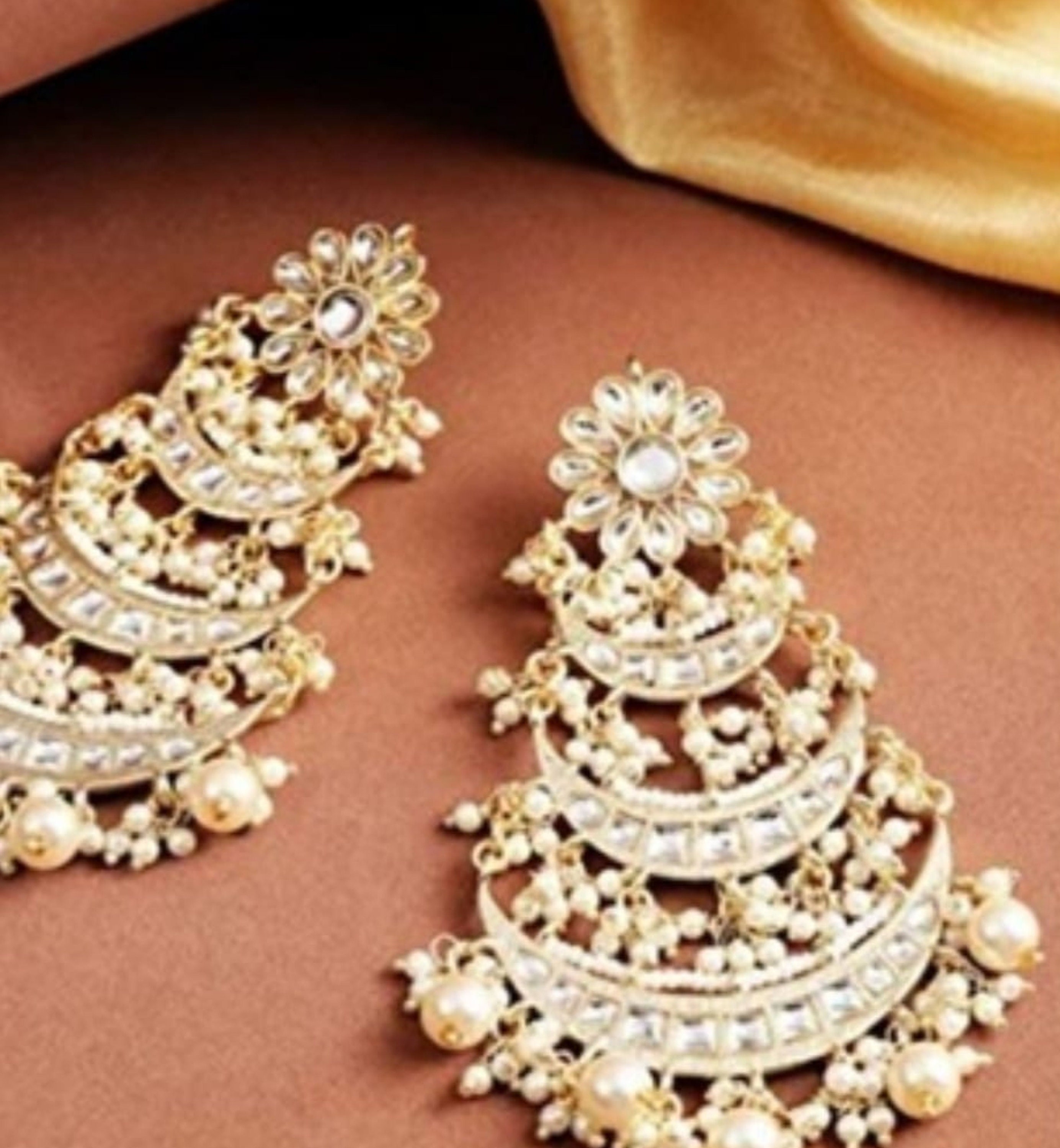 Make a Statement With Long Kundan-studded Chand Baliyan Earrings ...