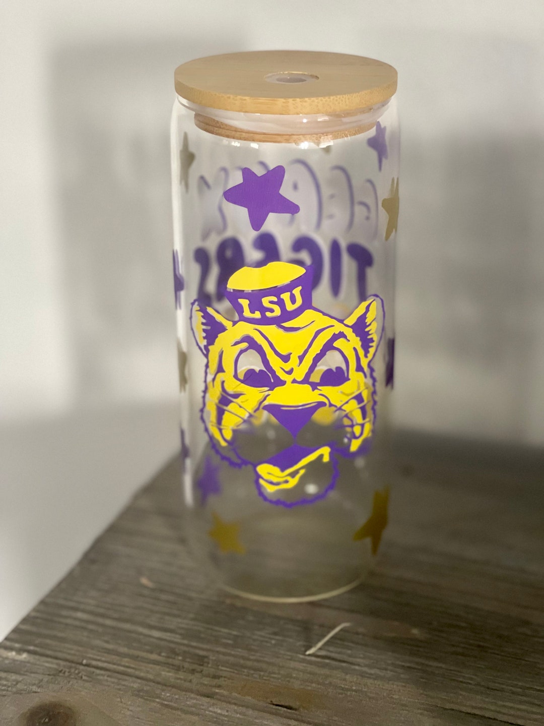 Vintage LSU Tigers Bamboo Glass Tumbler With Glass Straw - Etsy