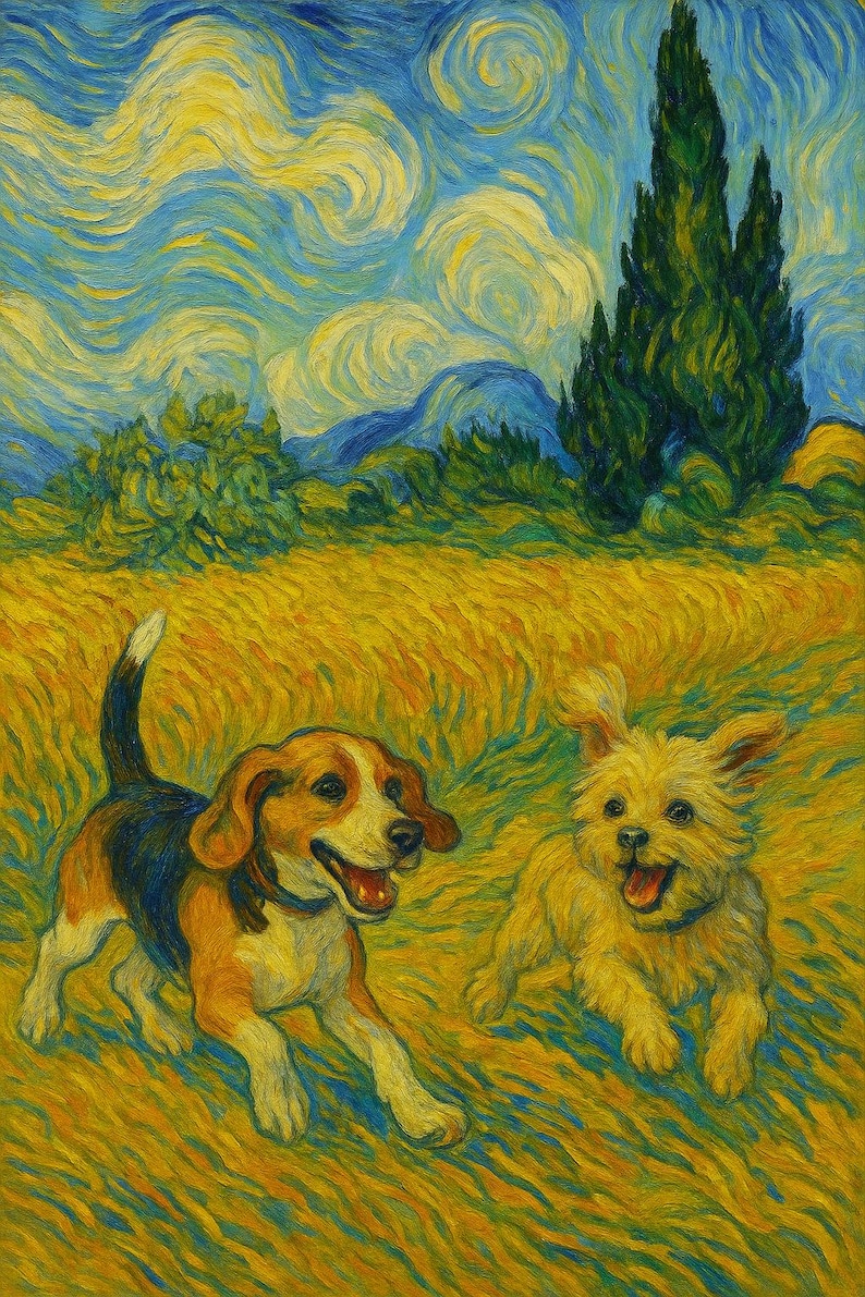 Custom Van Gogh Pet Portrait From Photo | Starry Night Cat & Dog Art ...