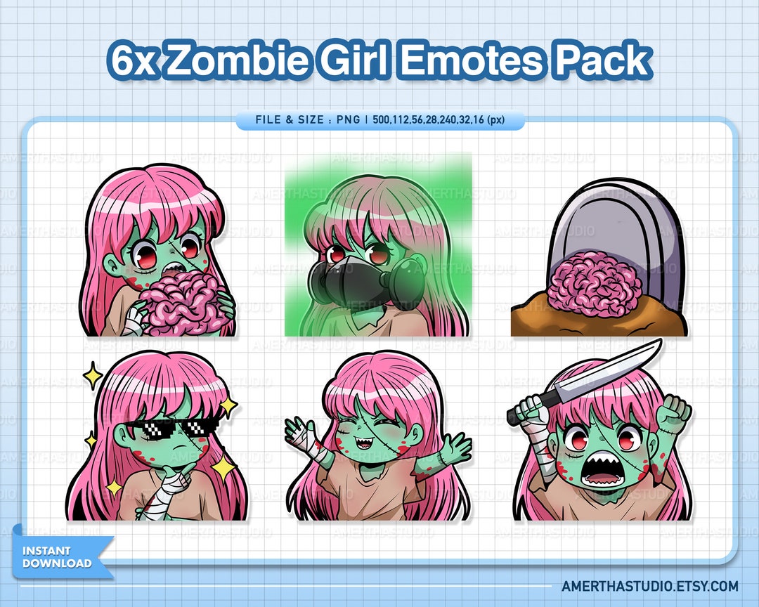 6x Zombie Girl Emotes Pack | Twitch Emote | Streamer Emote | Discord ...