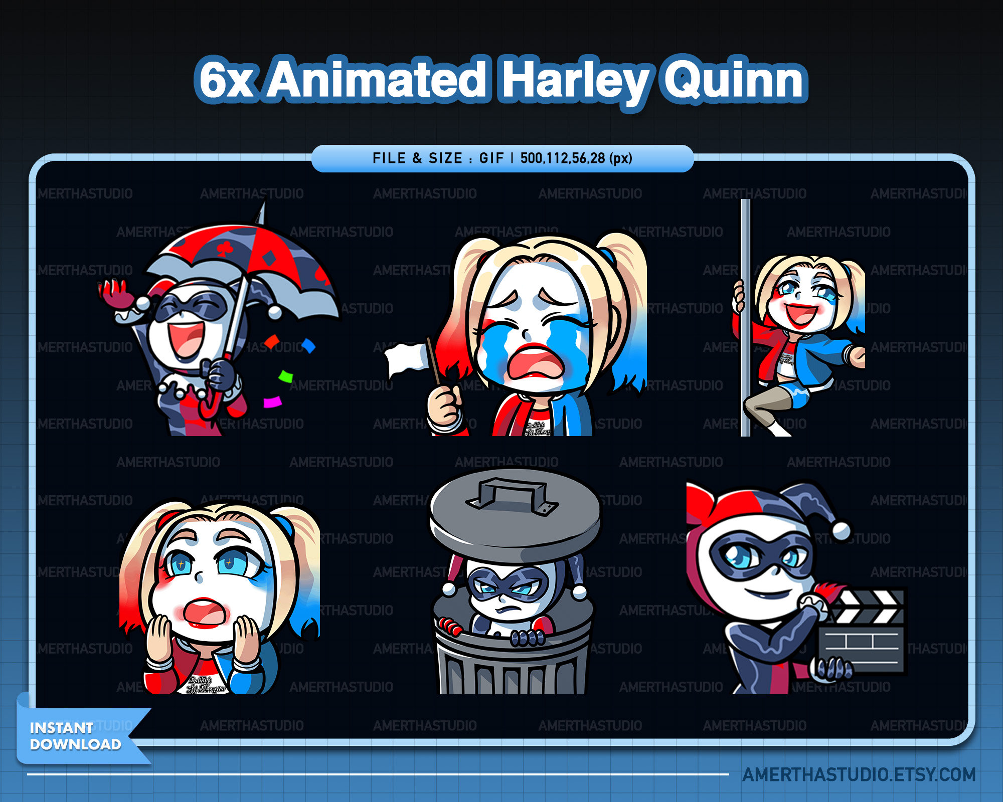 6x Animated Harley Quinn Emote | Twitch Emote | Streamer Emote ...