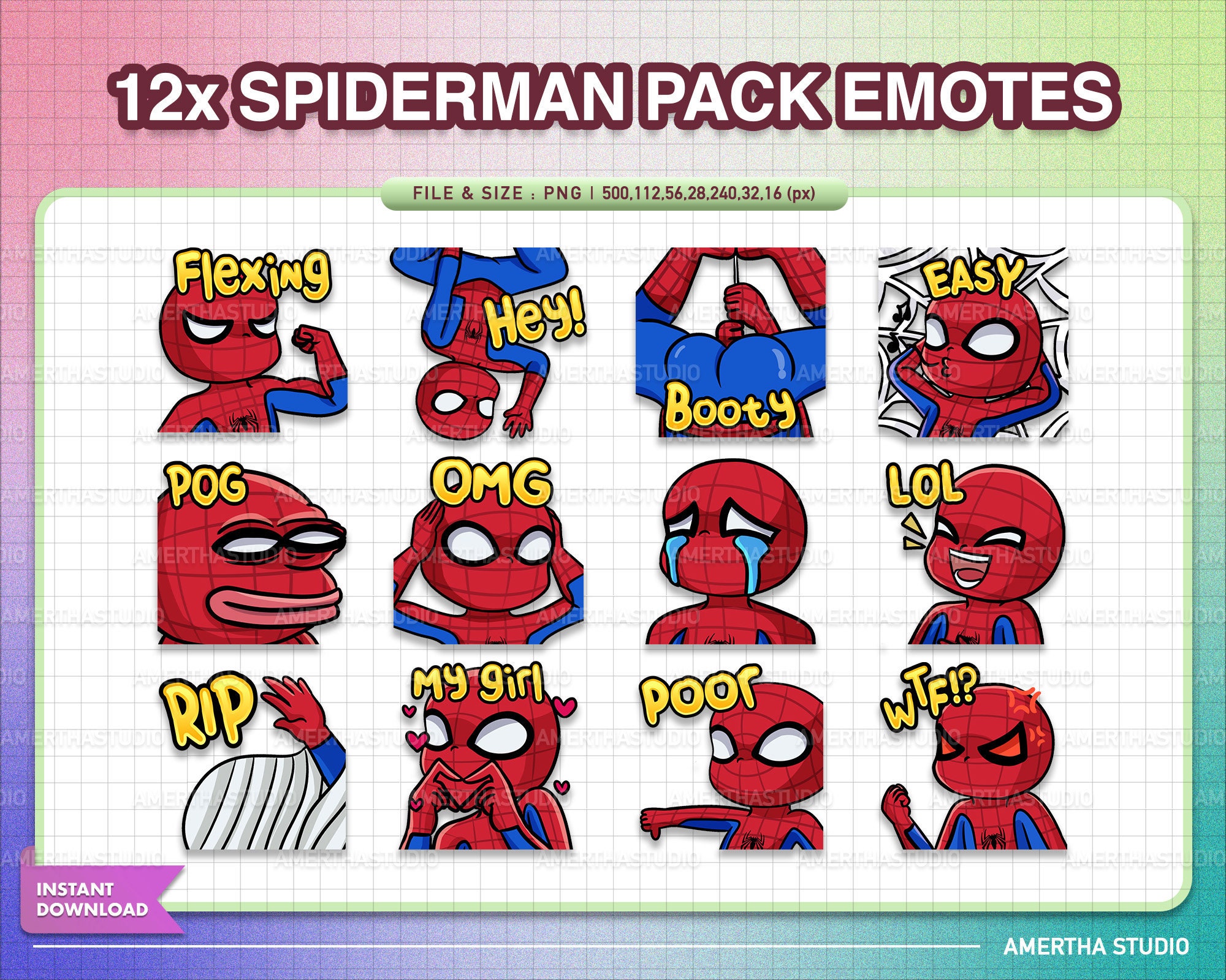 12x Spiderman Twitch Emotes Pack | Kawaii Emotes | Cute Emotes | Twitch ...