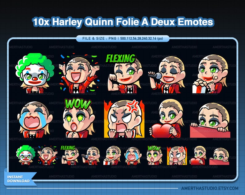 10x Harley Quinn Joker Streamer Emotes Pack Kawaii Emotes Cute Emotes ...