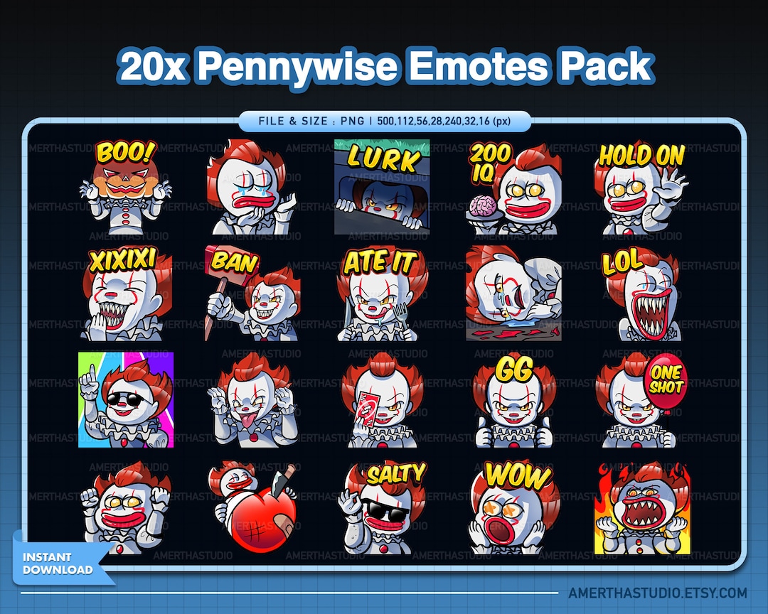 20x Pennywise Streamer Emotes Pack | Kawaii Emotes | Cute Emotes ...