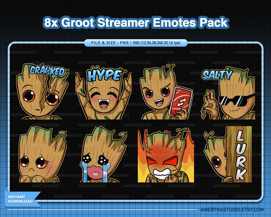 8x GROOT Guardian of Galaxy Twitch Streamer Emotes | Youtube Emotes ...