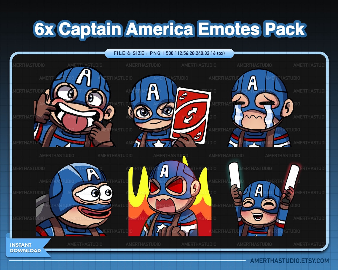 6x Captain America Streamer Emotes Pack | Kawaii Emotes | Cute Emotes ...