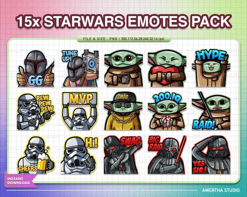 15x Starwars Twitch Emotes Pack | Kawaii Emotes | Cute Emotes | Twitch ...