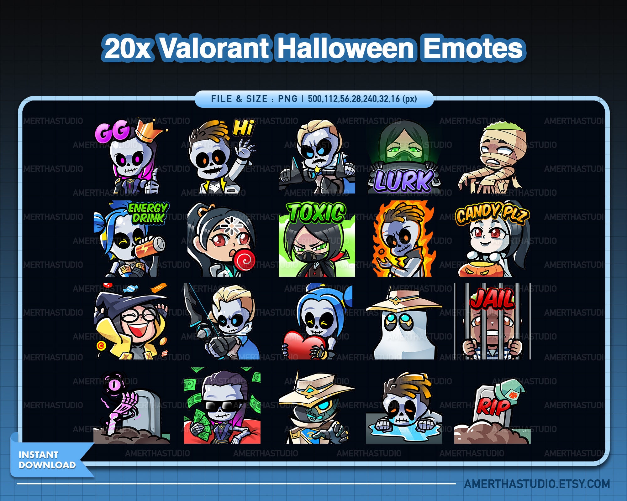 20x Valorant Halloween Streamer Emotes Pack | Kawaii Emotes | Cute ...