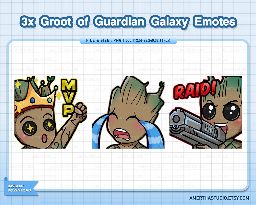 3x GROOT Guardian of Galaxy Twitch Streamer Emotes Youtube Emotes ...