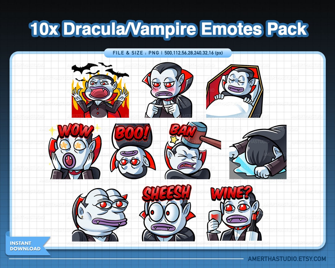 10x Dracula Vampire Streamer Emotes Pack | Kawaii Emotes | Cute Emotes ...