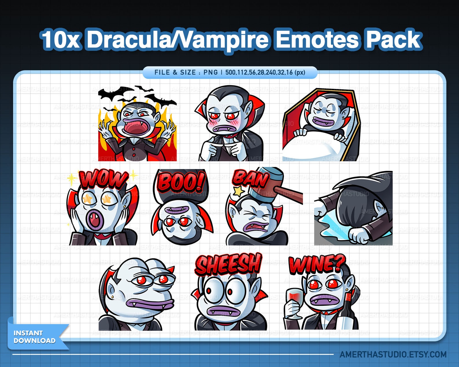 10x Dracula Vampire Streamer Emotes Pack | Kawaii Emotes | Cute Emotes ...