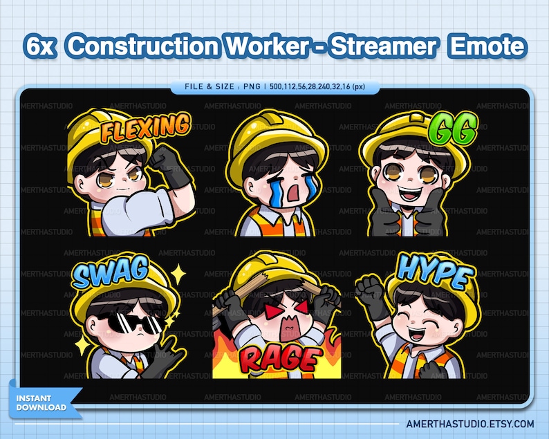 6x Construction Worker Twitch Emotes | Streamer Emote | Discord Emotes ...