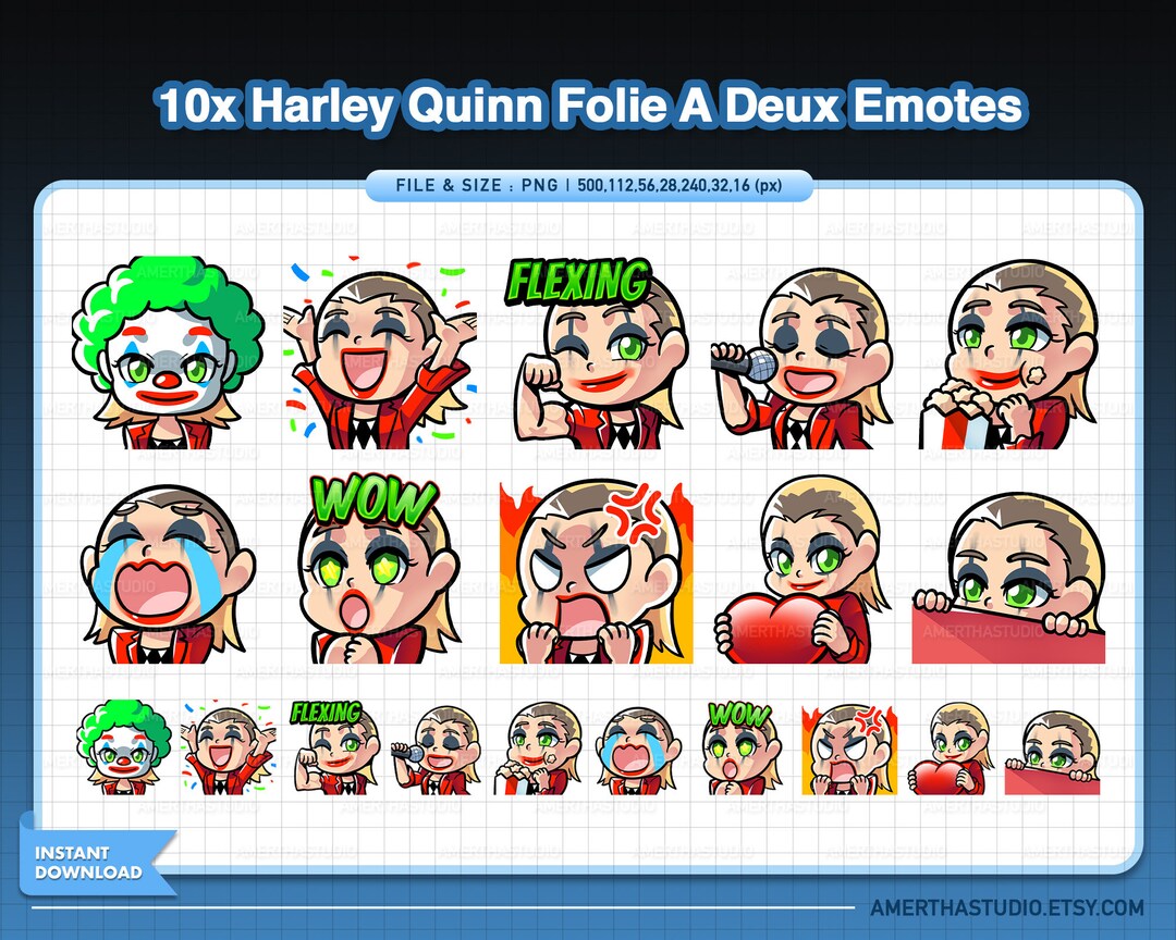 10x Harley Quinn Joker Streamer Emotes Pack Kawaii Emotes Cute Emotes ...
