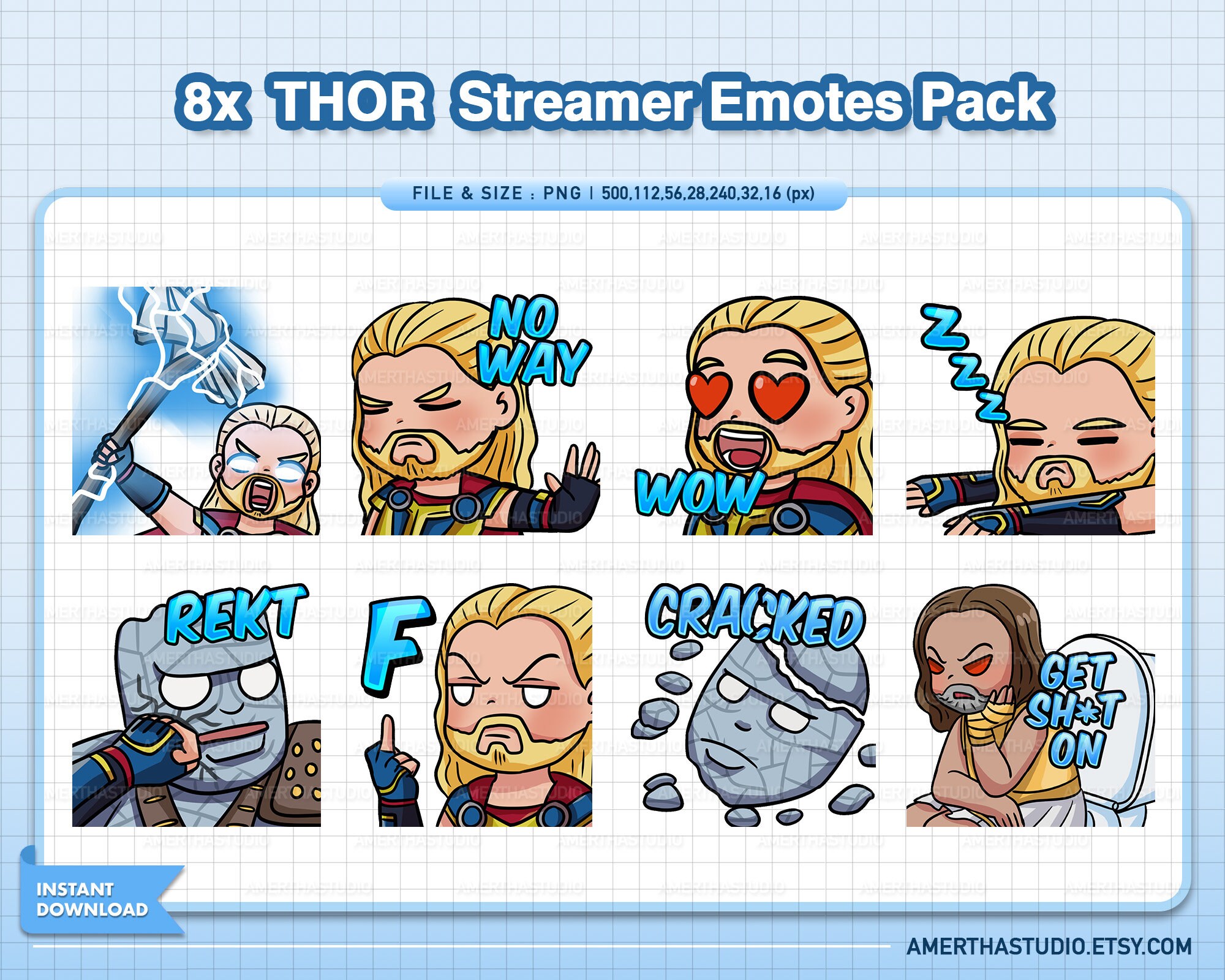 8x THOR Twitch Streamer Emotes Youtube Emotes Facebook Emotes Text ...