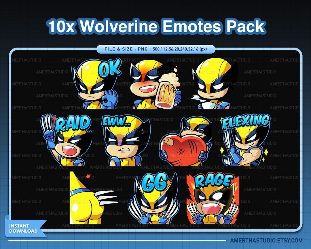 10x Wolverine Streamer Emotes Pack | Kawaii Emotes | Cute Emotes ...