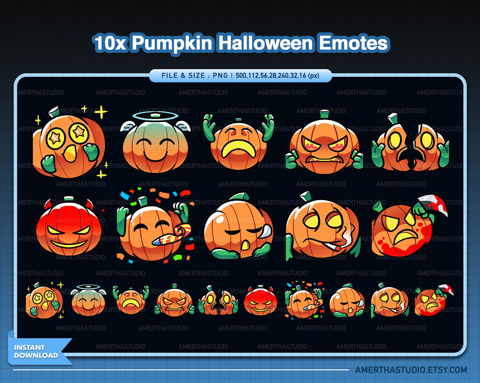 10x Pumpkin Halloween Streamer Emotes Pack | Kawaii Emotes | Cute ...