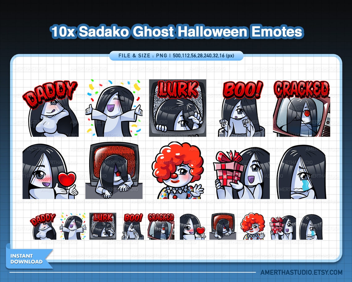 10x Sadako Ghost Halloween Streamer Emotes Pack | Kawaii Emotes | Cute ...