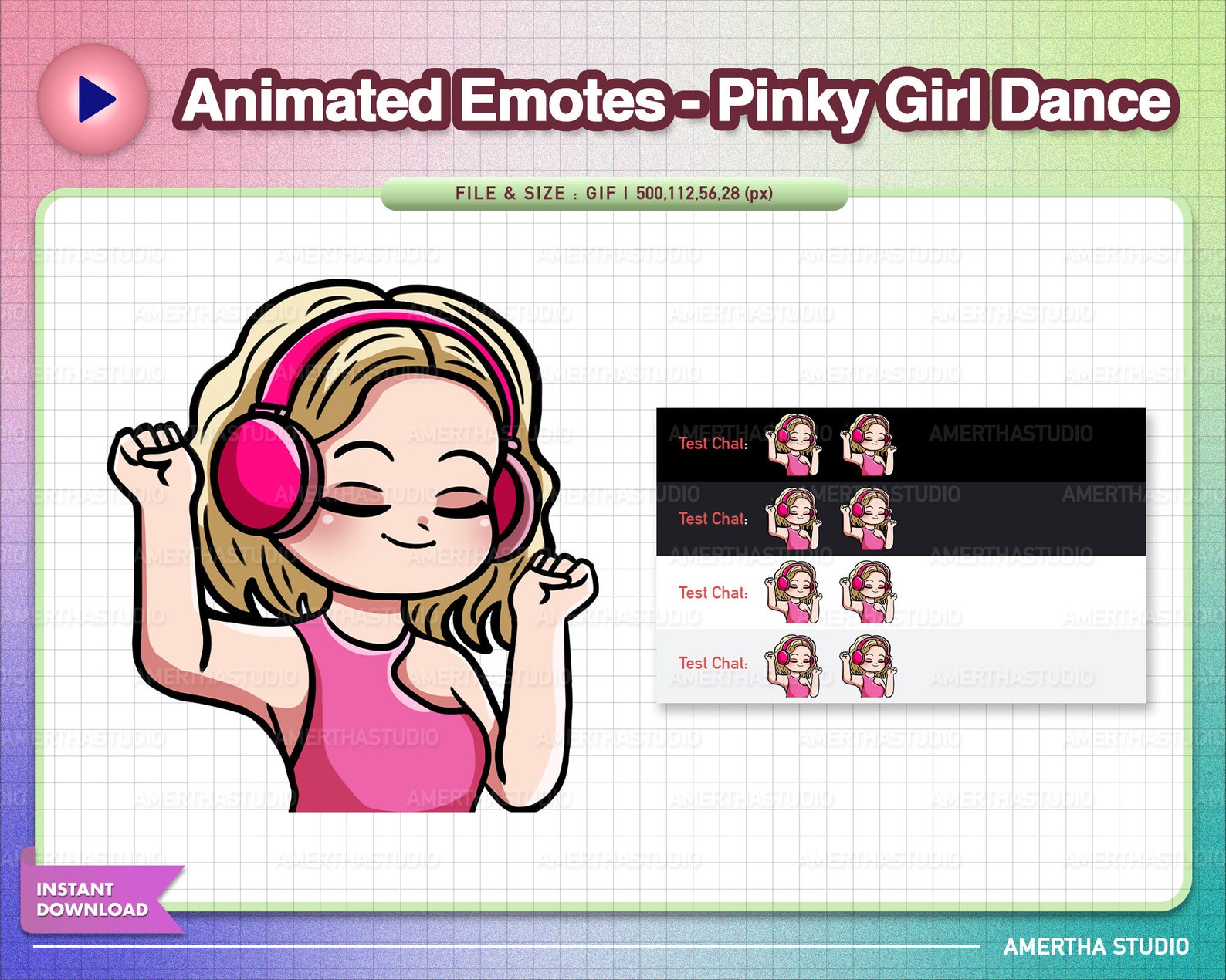 Lets Dance Pinky Girl Animated Emotes Twitch Emote Streamer Emote ...
