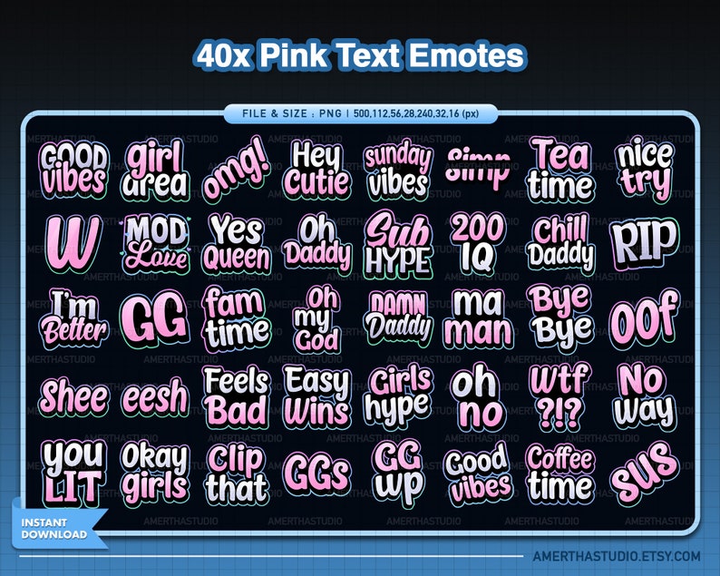 40x Pink Text Emotes Pack | Streamer Emote | Discord Emotes | Youtube ...