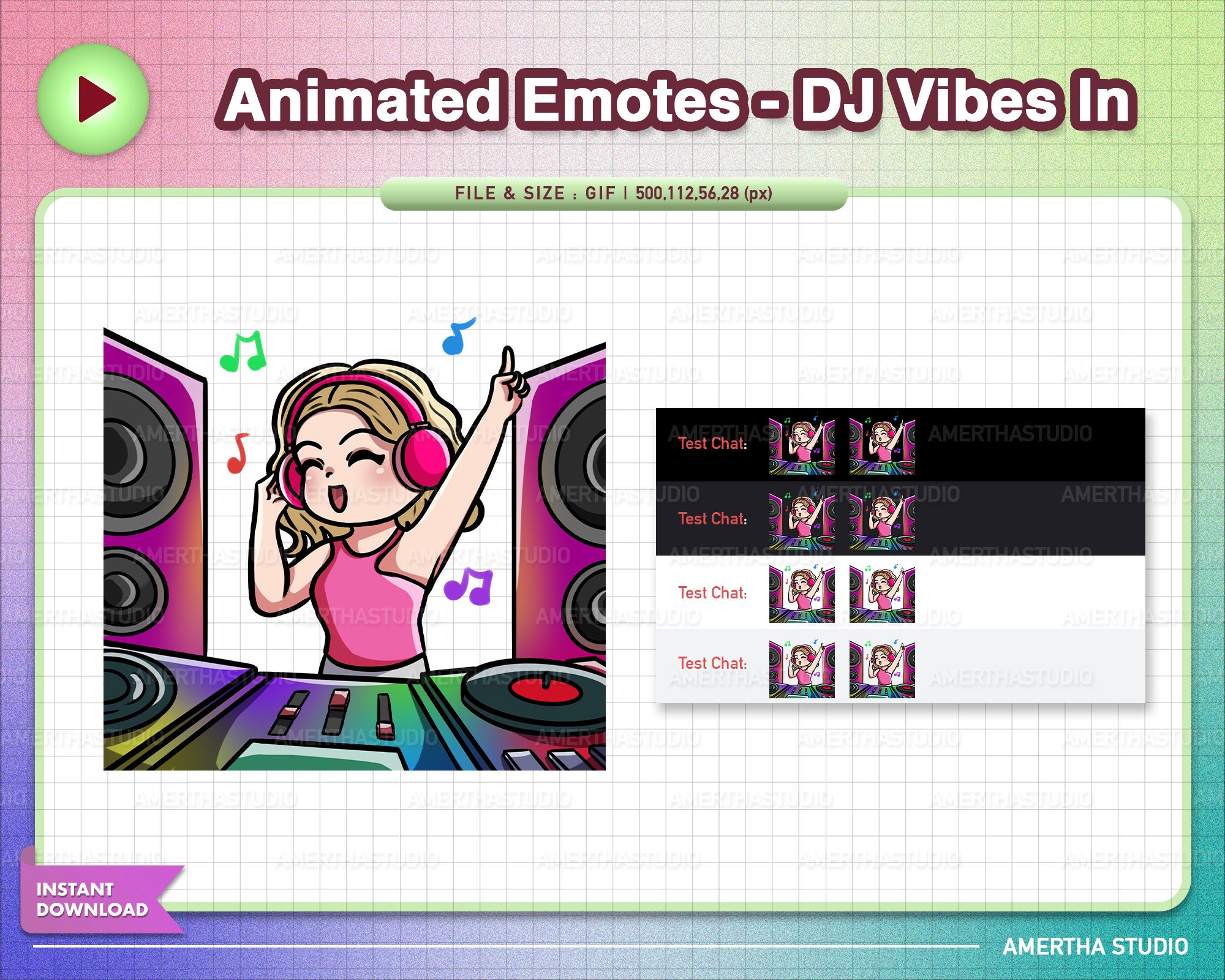 DJ Vibes in - Pinky Girl Animated Emotes | Twitch Emote | Streamer ...