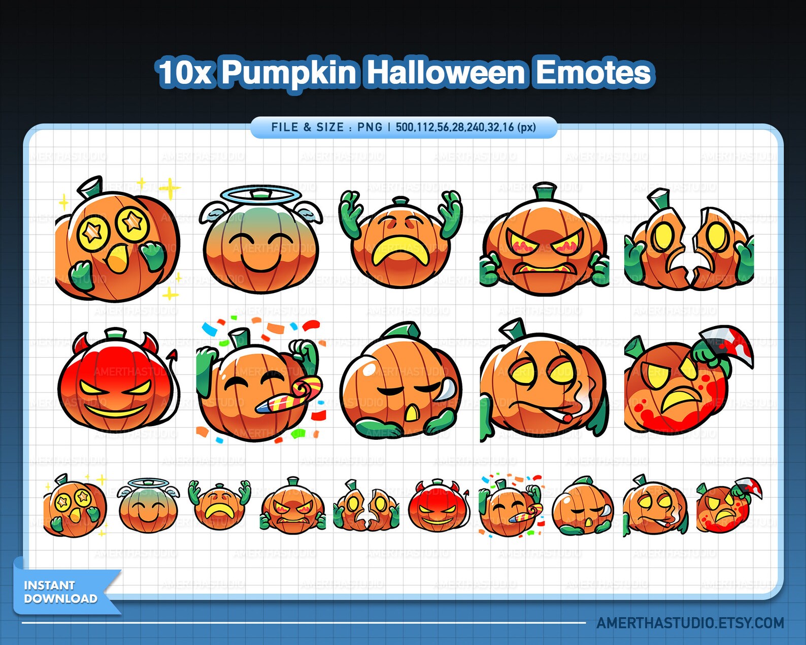 10x Pumpkin Halloween Streamer Emotes Pack | Kawaii Emotes | Cute ...