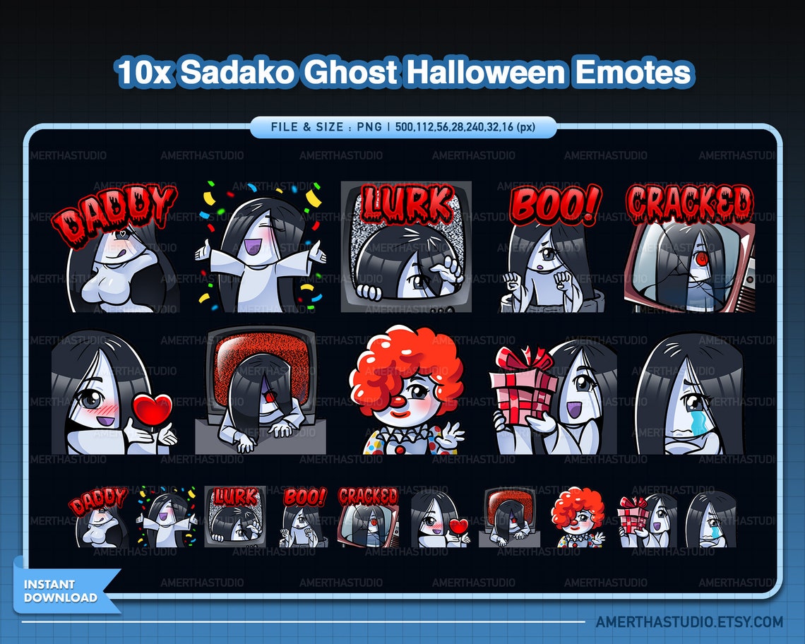 10x Sadako Ghost Halloween Streamer Emotes Pack | Kawaii Emotes | Cute ...