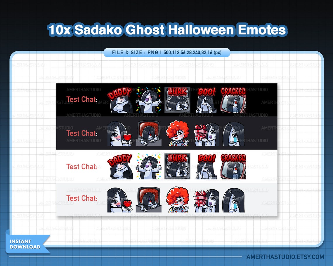 10x Sadako Ghost Halloween Streamer Emotes Pack | Kawaii Emotes | Cute ...