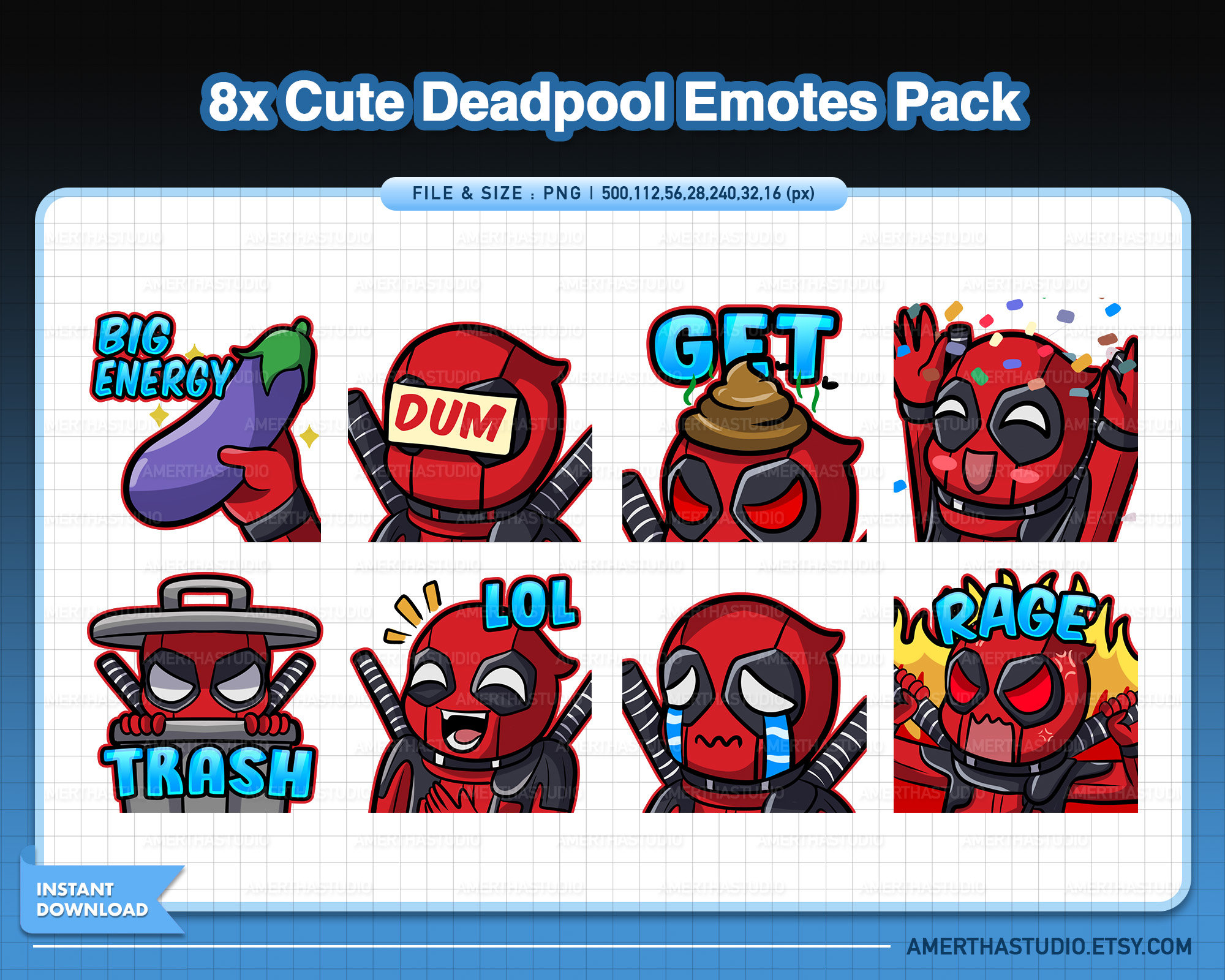 8x Deadpool Streamer Emotes Pack | Kawaii Emotes | Cute Emotes | Twitch ...