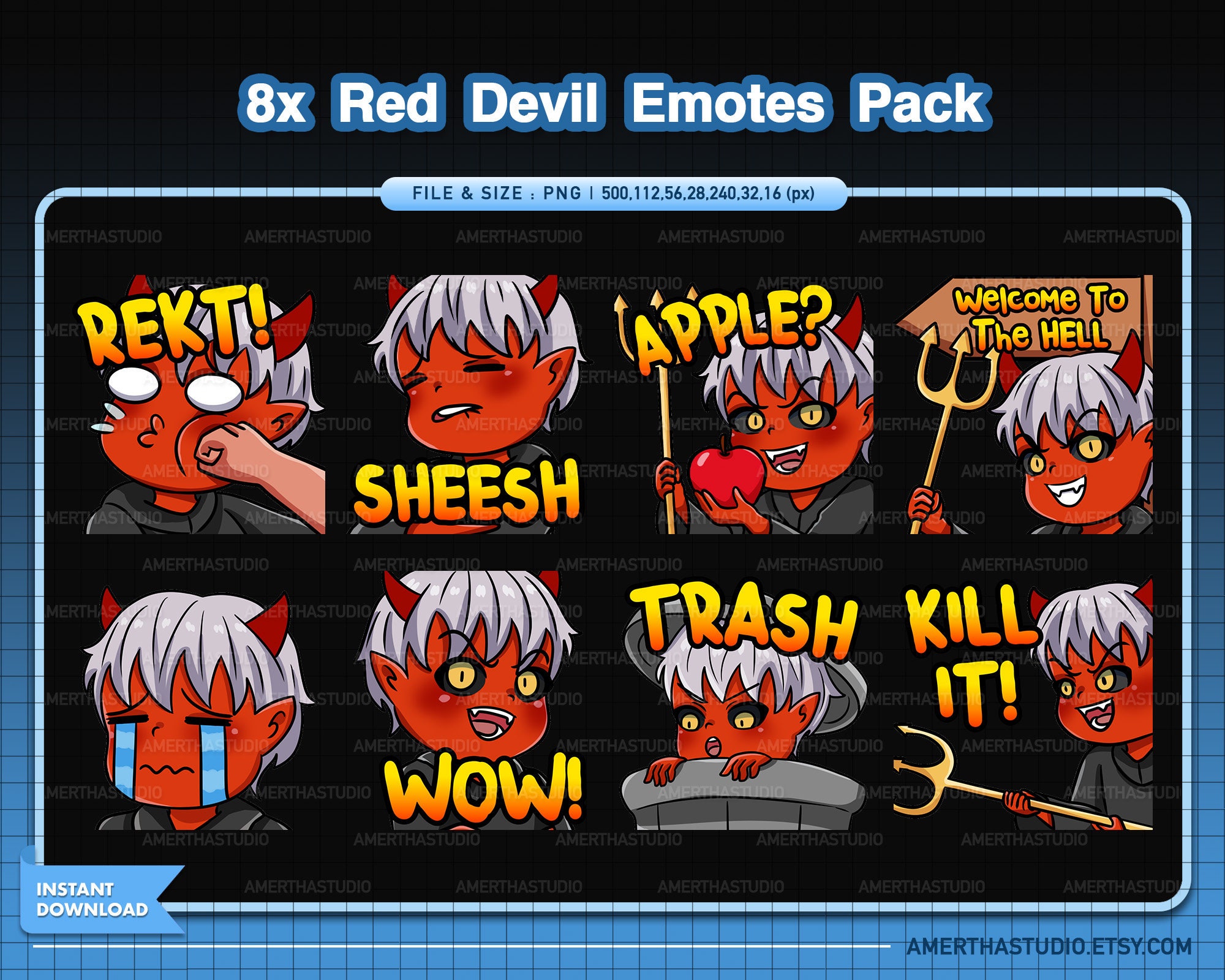 8x Red Devil Streamer Emotes Pack Kawaii Emotes Facebook Emotes Twitch ...
