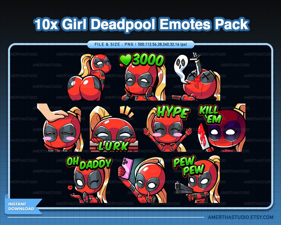 10x Girl Deadpool Streamer Emotes Pack | Kawaii Emotes | Cute Emotes ...