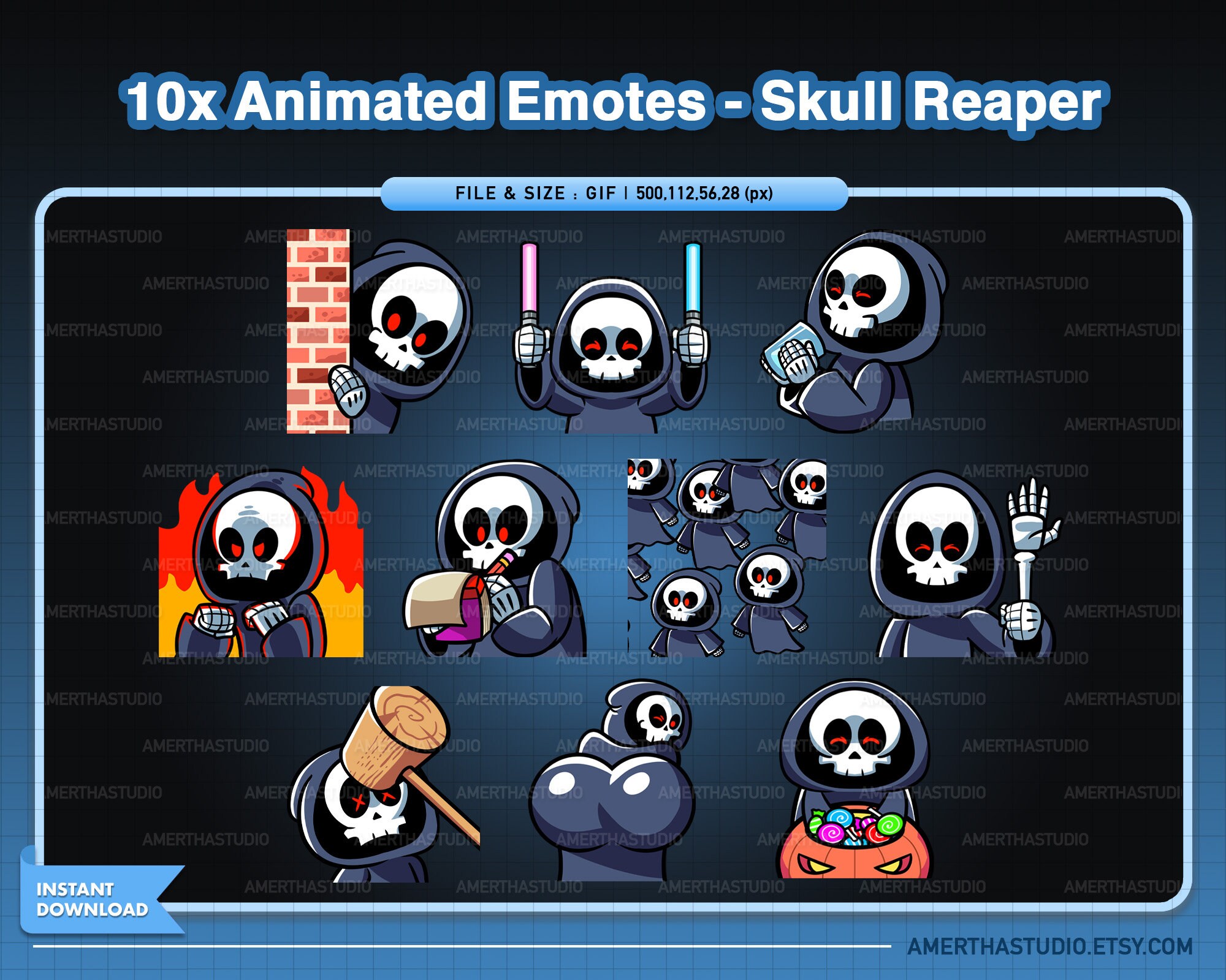 10x Animated Emote Halloween Skull Reaper | Twitch Emote | Streamer ...