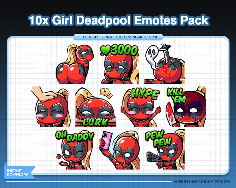 10x Girl Deadpool Streamer Emotes Pack | Kawaii Emotes | Cute Emotes ...