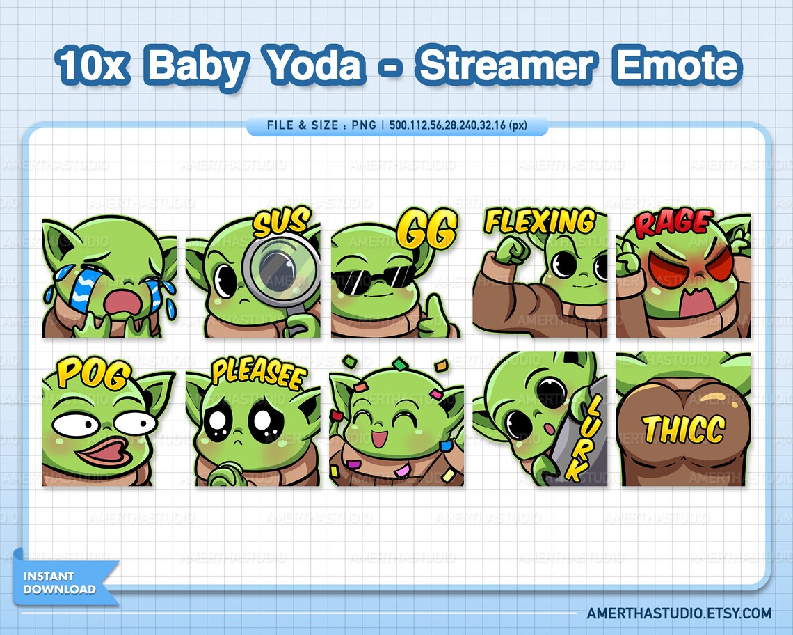 10x Baby Yoda Starwars Twitch Emotes Streamer Emote Discord Emotes ...