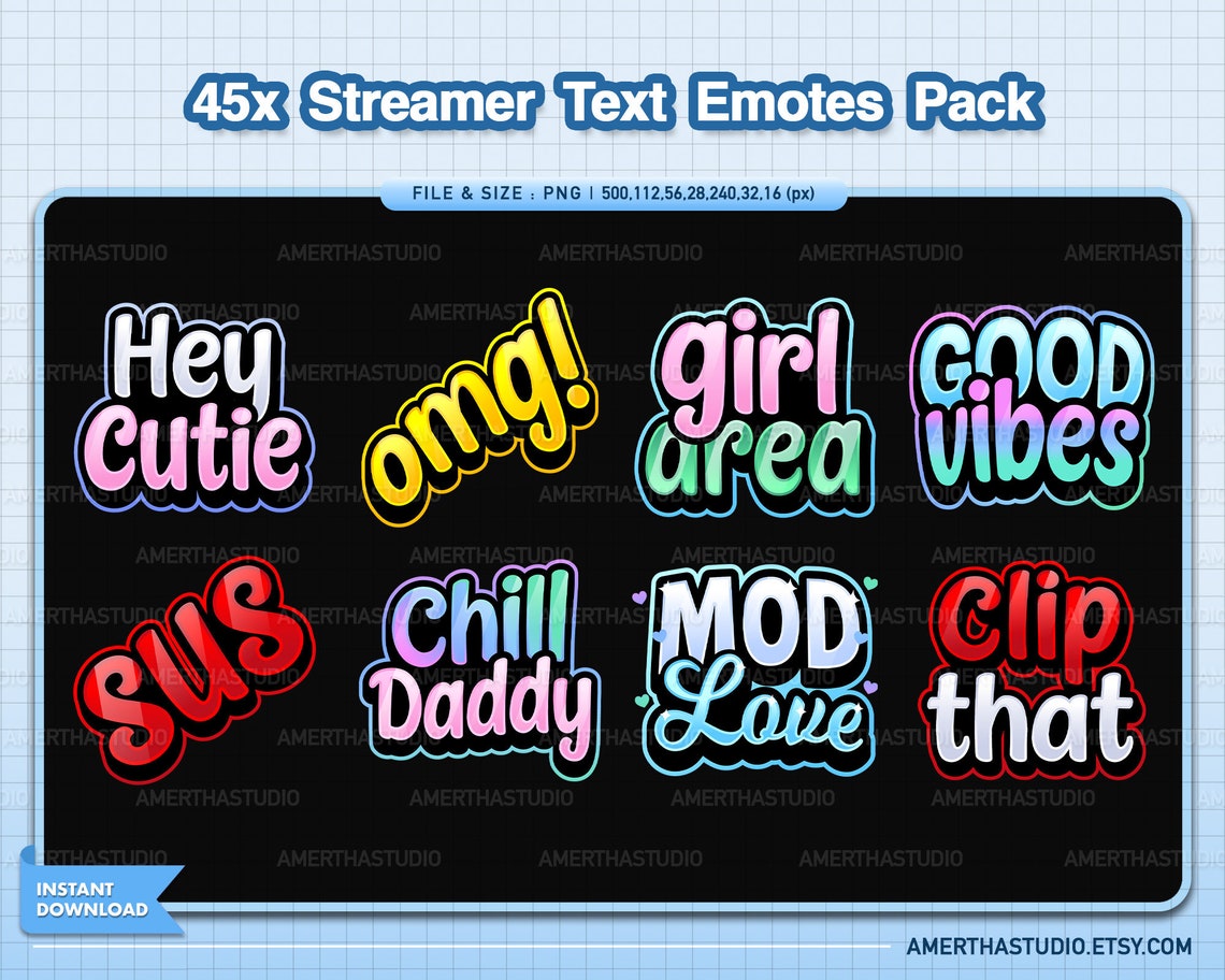 45x Cute Text Emotes Pack | Streamer Emote | Discord Emotes | Youtube ...
