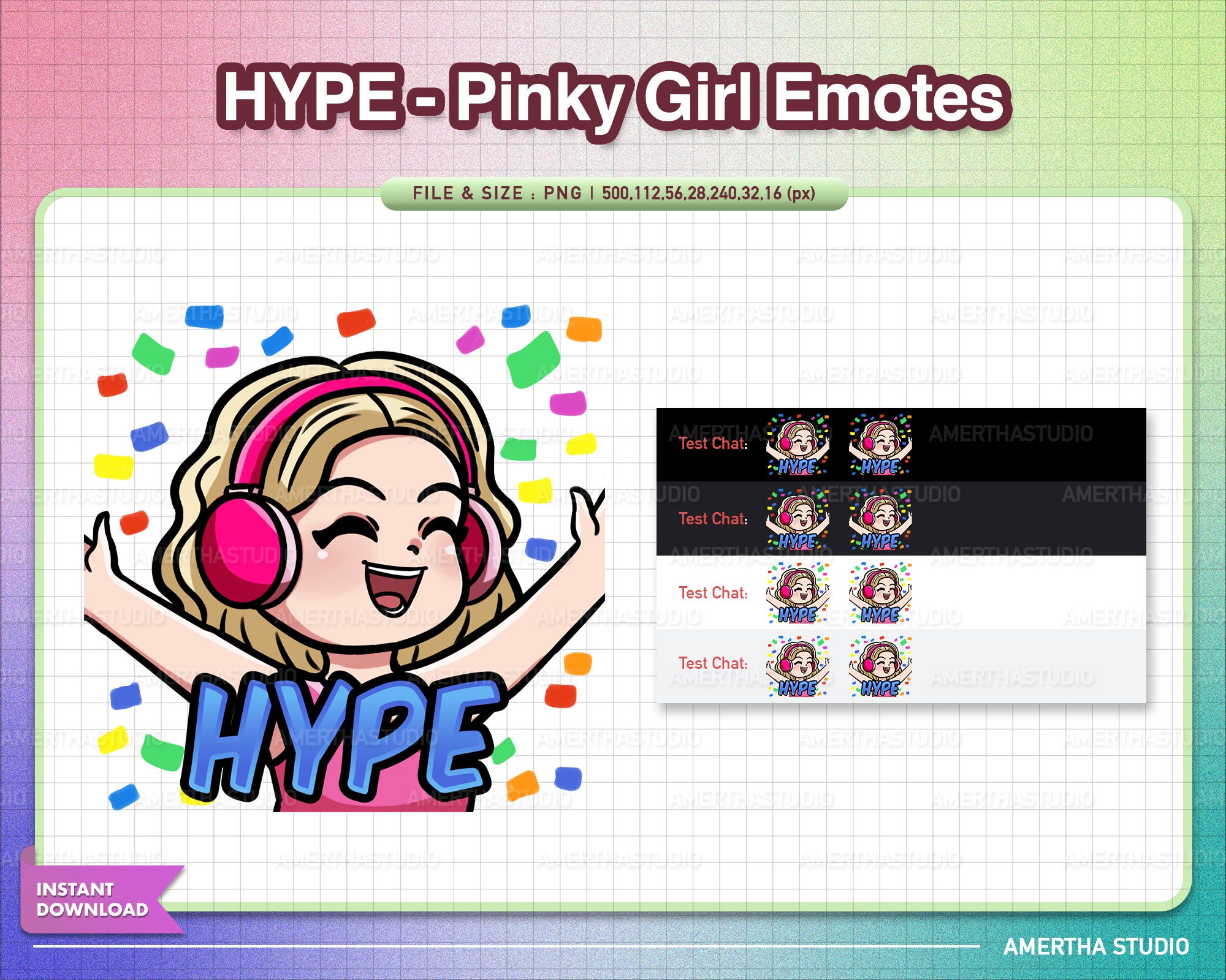 HYPE Pinky Girl Twitch Emote | Kawaii Emotes | Cute Emotes | Twitch ...